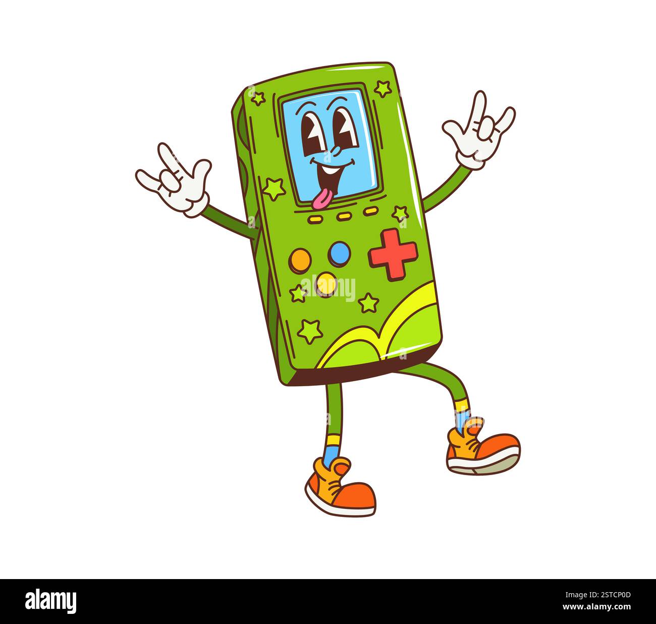 Retro hippie groovy game console with funny face and funky smile ...