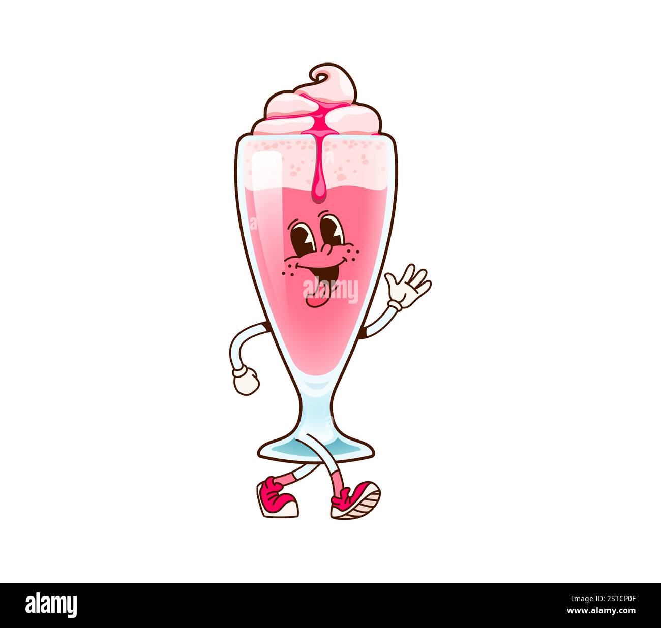 Groovy milk shake cocktail, fast food character with smiling face ...