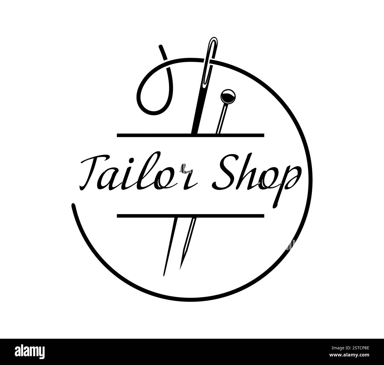 Tailor shop, embroidery and stitch icon, vector monochrome emblem for ...