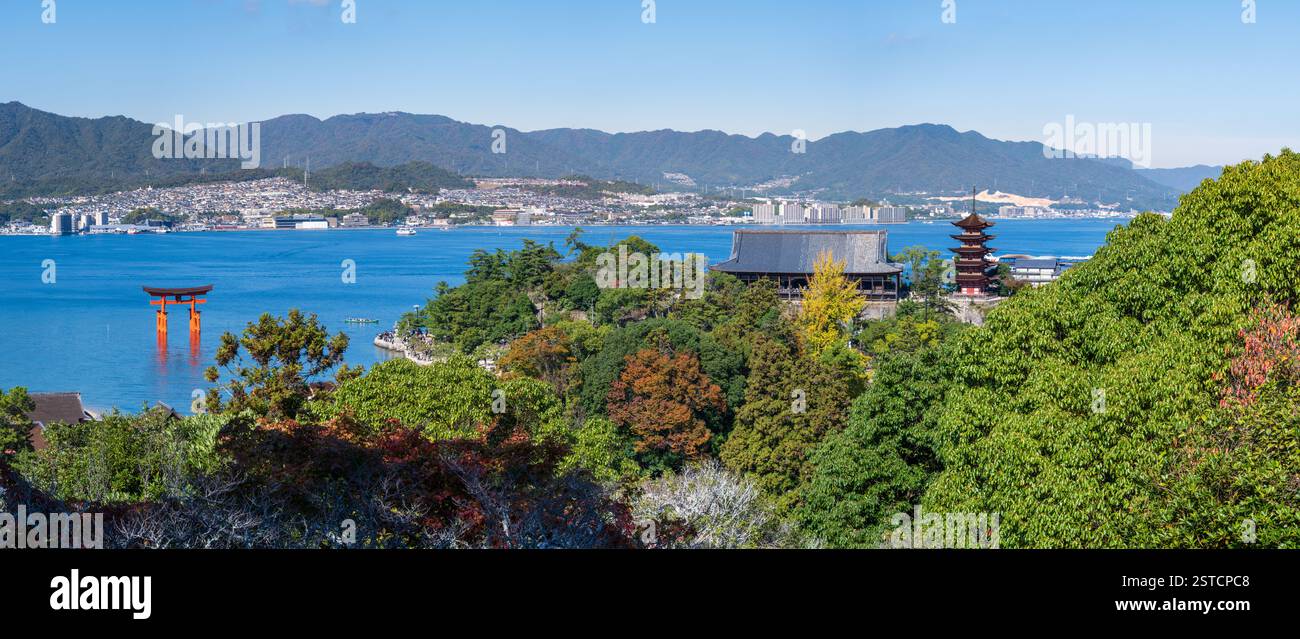 Panoramic View of Miyajima Island with Sea, Temple and Torii Gate ...