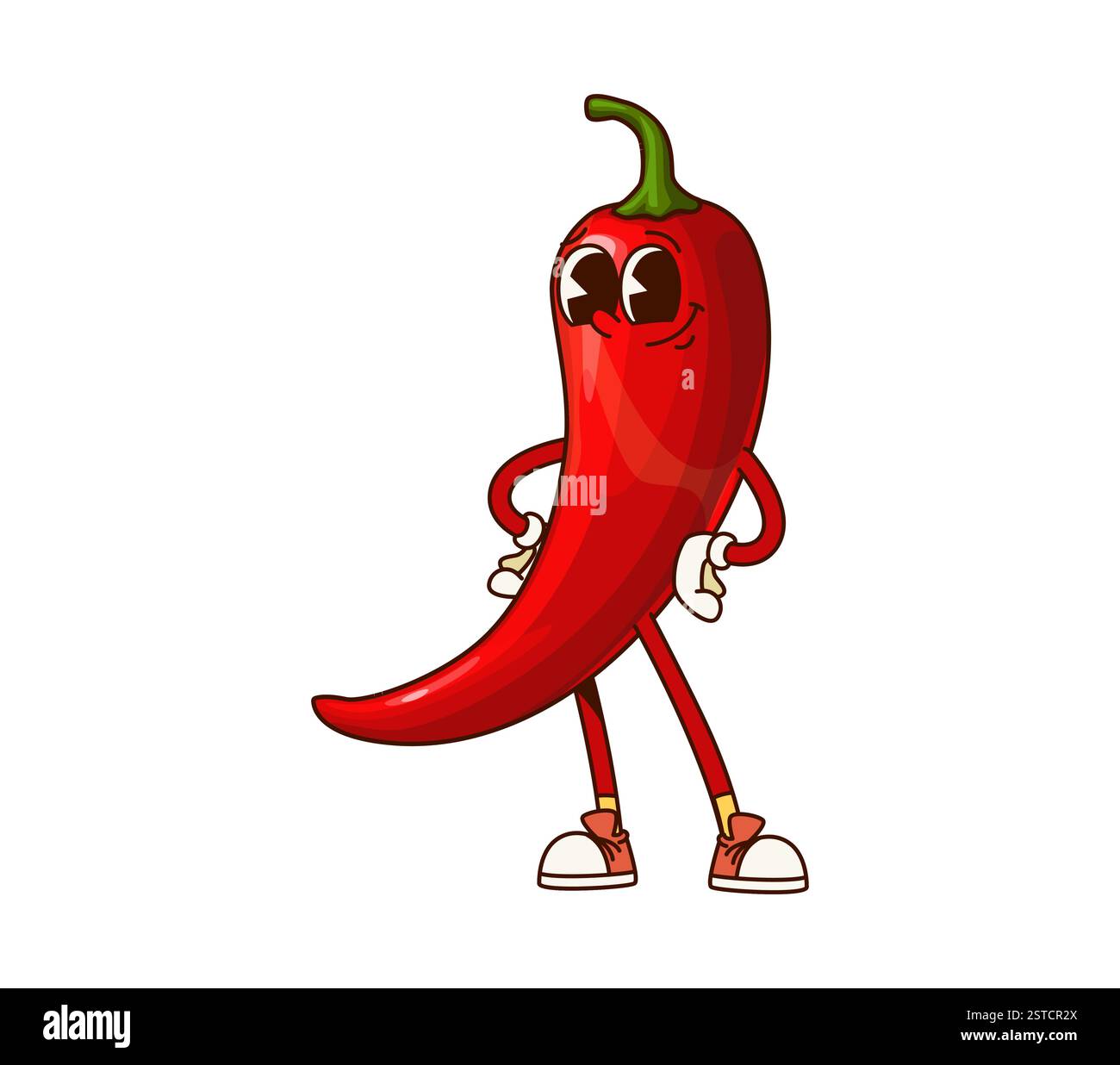 Groovy chili pepper vegetable character. Cartoon vector fun and lively ...