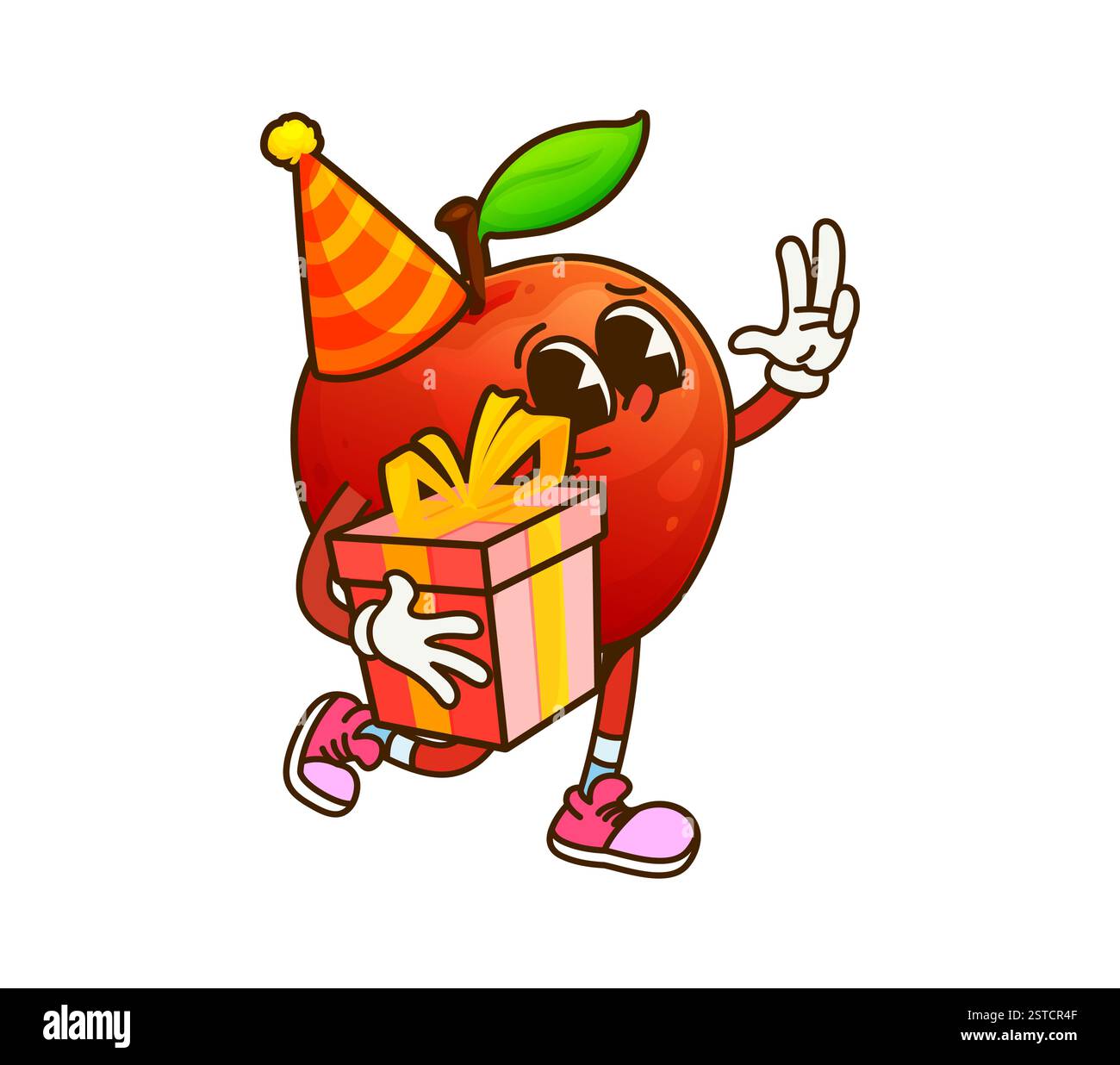 Cartoon groovy apple fruit character on celebration party wearing a ...