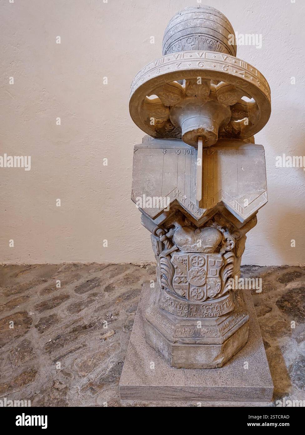 Intricately carved stone sundial at Marienberg Fortress, Würzburg ...