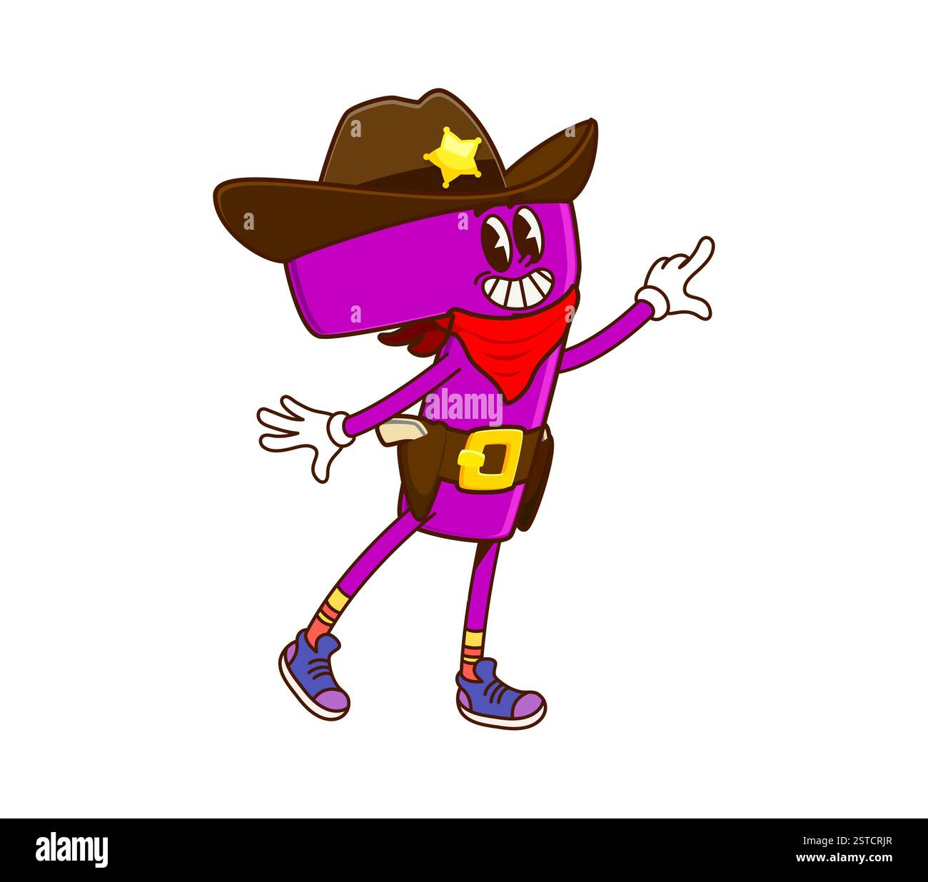 Cartoon groovy math number 7 as cowboy or sheriff character, vector ...