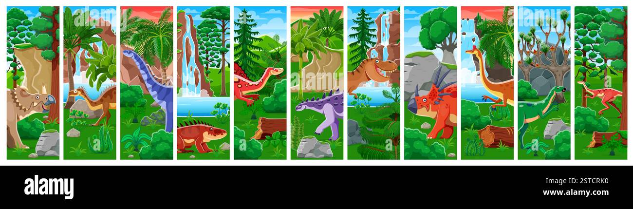 Prehistoric dinosaur characters collage with cartoon dino animals and ...