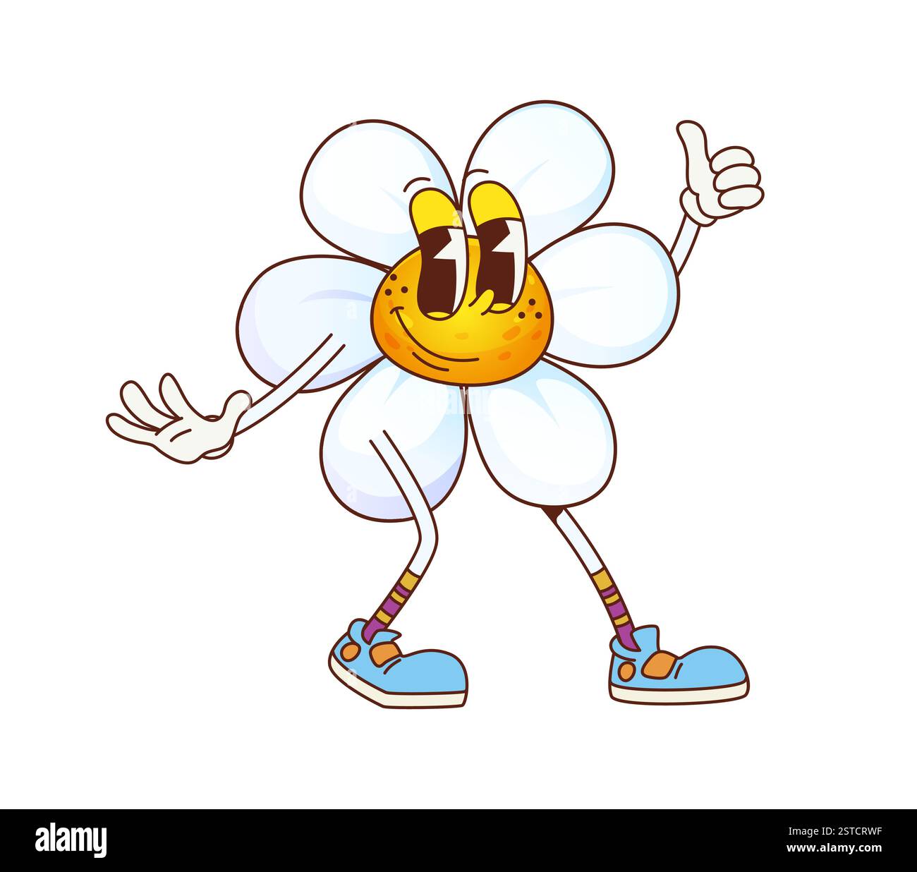 Funny groovy daisy chamomile flower funny character showing thumbs up ...