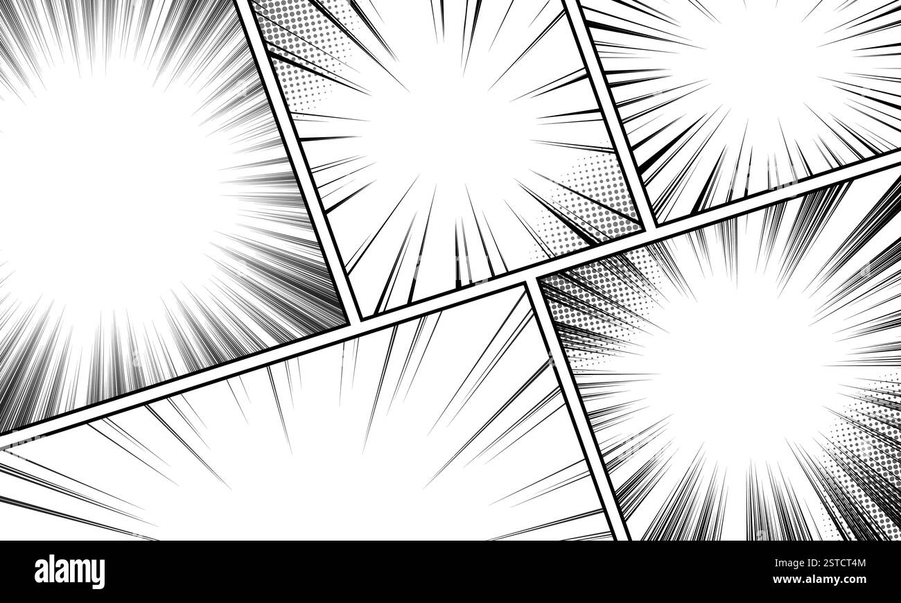 Comic book page template with radial background in pop-art style ...