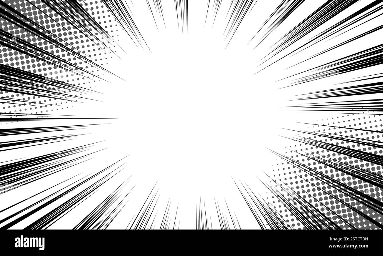 Vector manga speed line background, radial explosion anime frame, comic ...