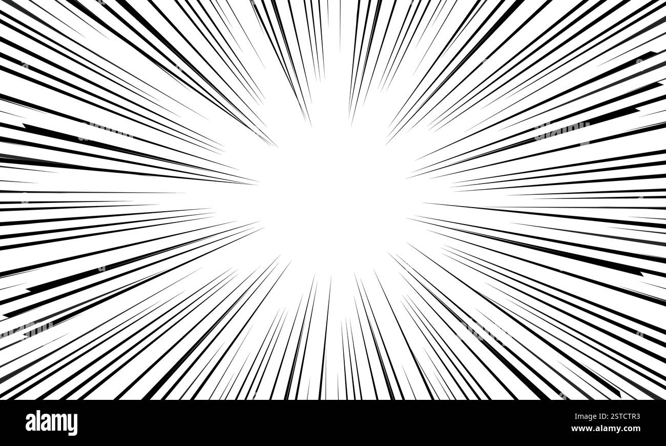 Vector manga speed line background, radial explosion anime frame, comic ...