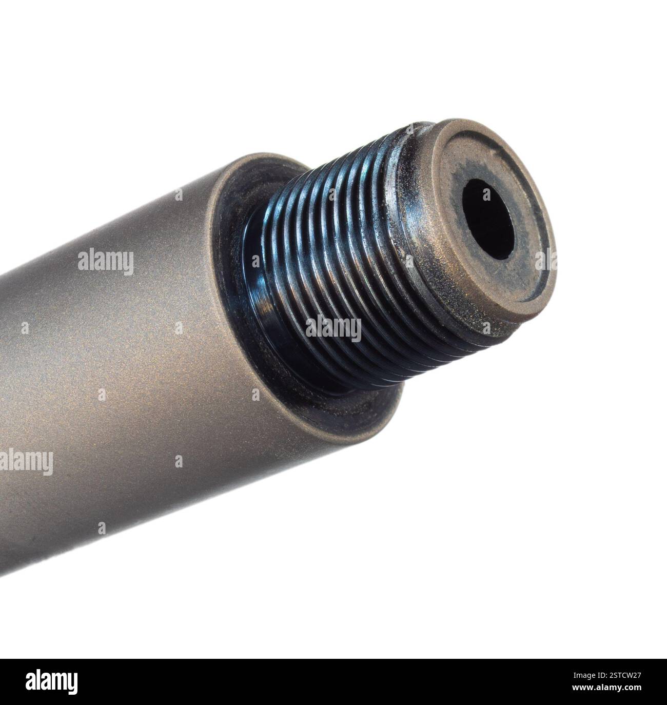 Threads on the muzzle of a gun that is isolated and ready for a muzzle ...
