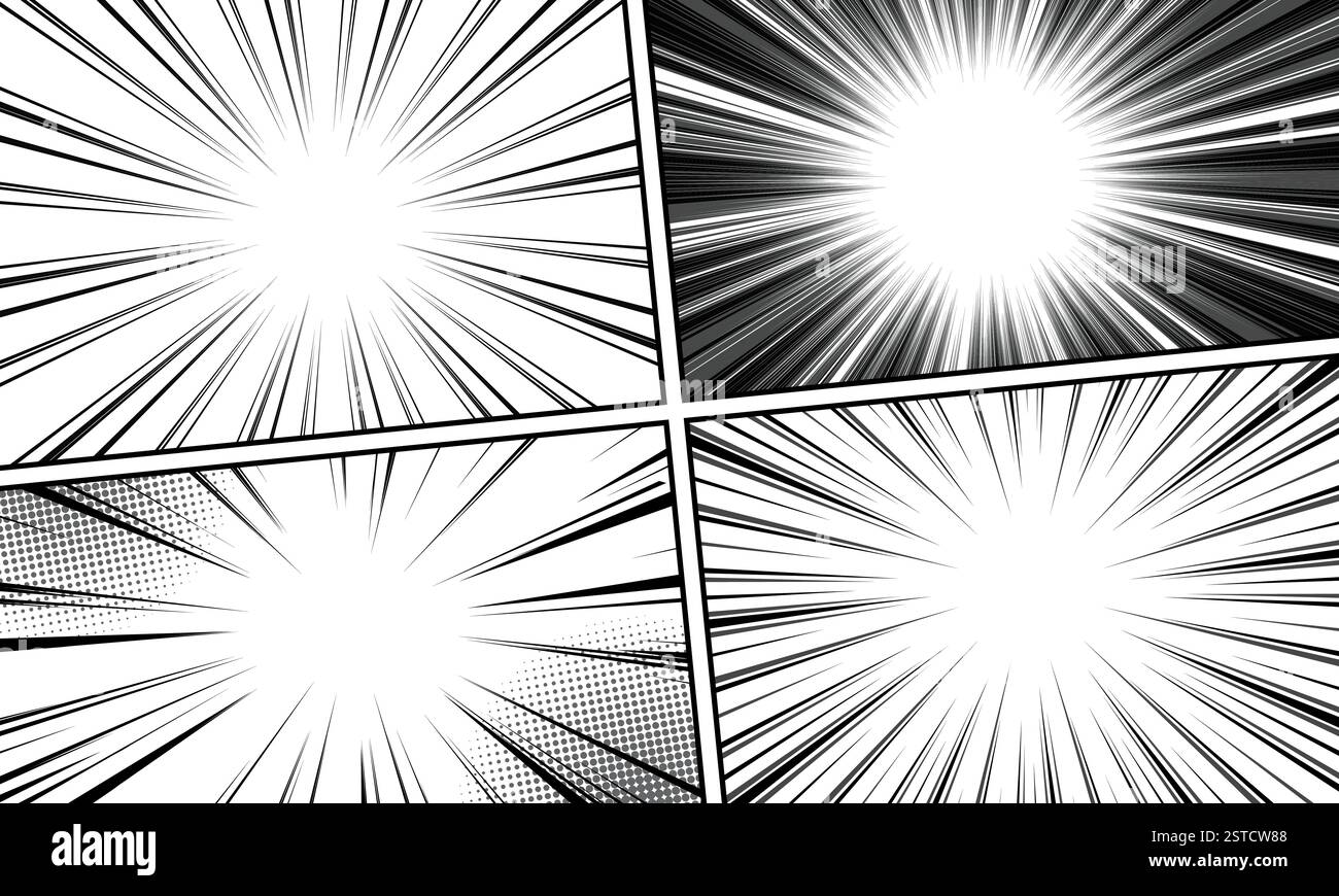 Comic book page template with radial background in pop-art style ...