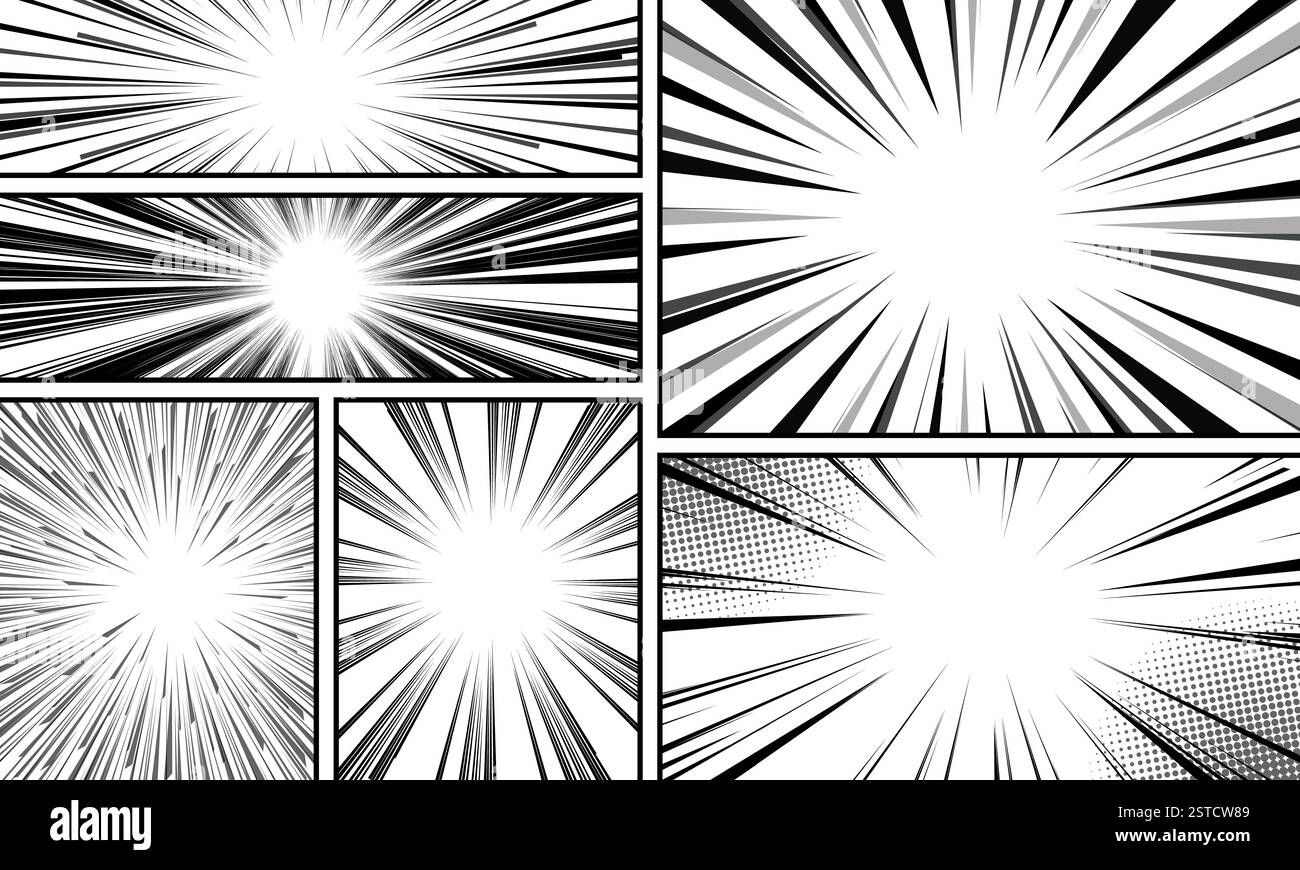 Comic book page template with radial background in pop-art style ...