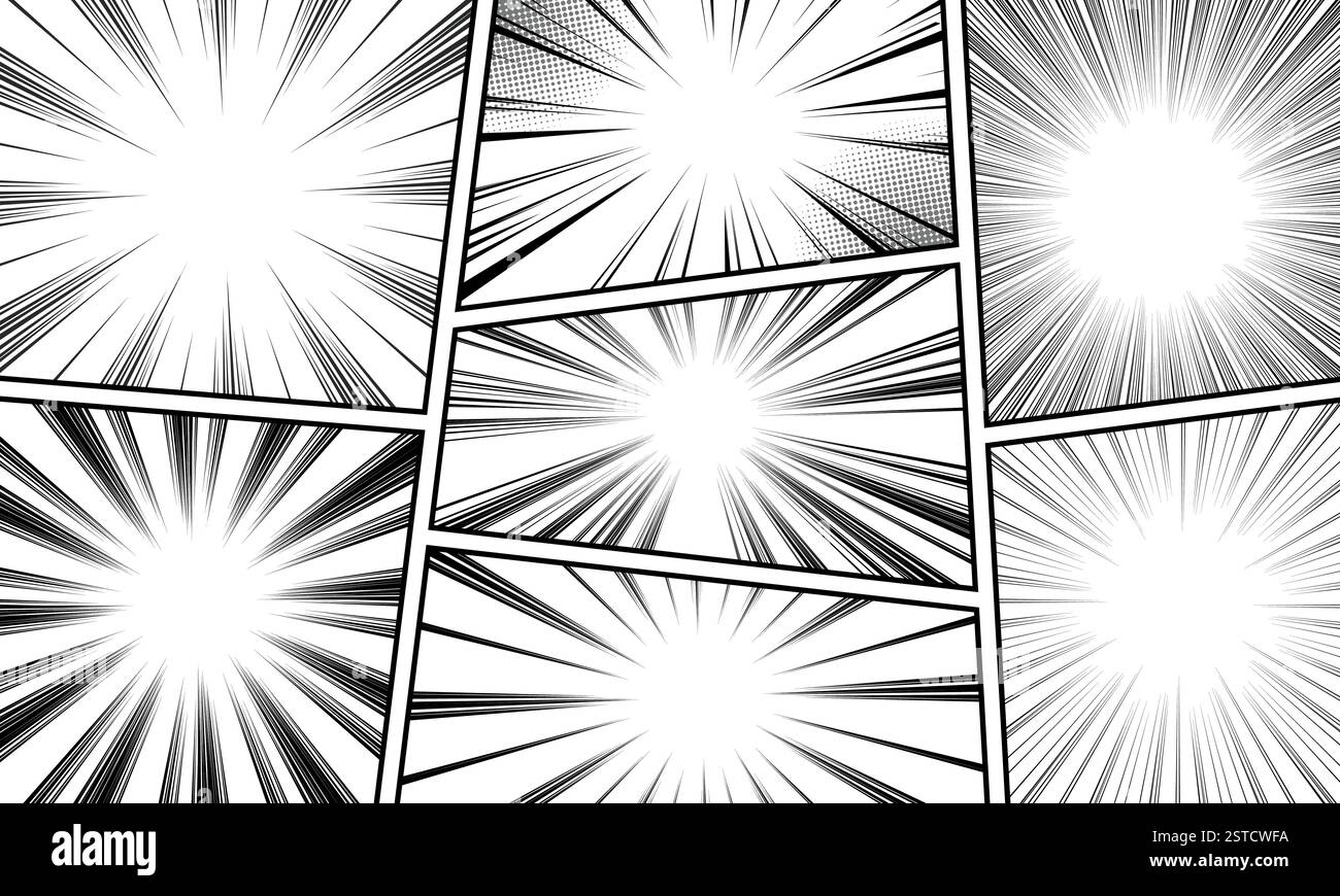 Comic book page template with radial background in pop-art style ...