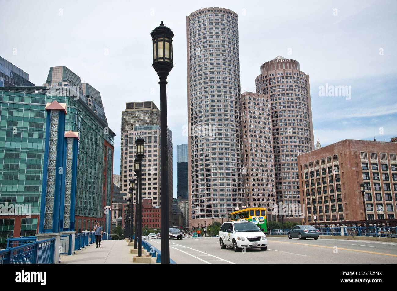 Boston skyline. Skyscrapers with glass facades dominate the cityscape ...