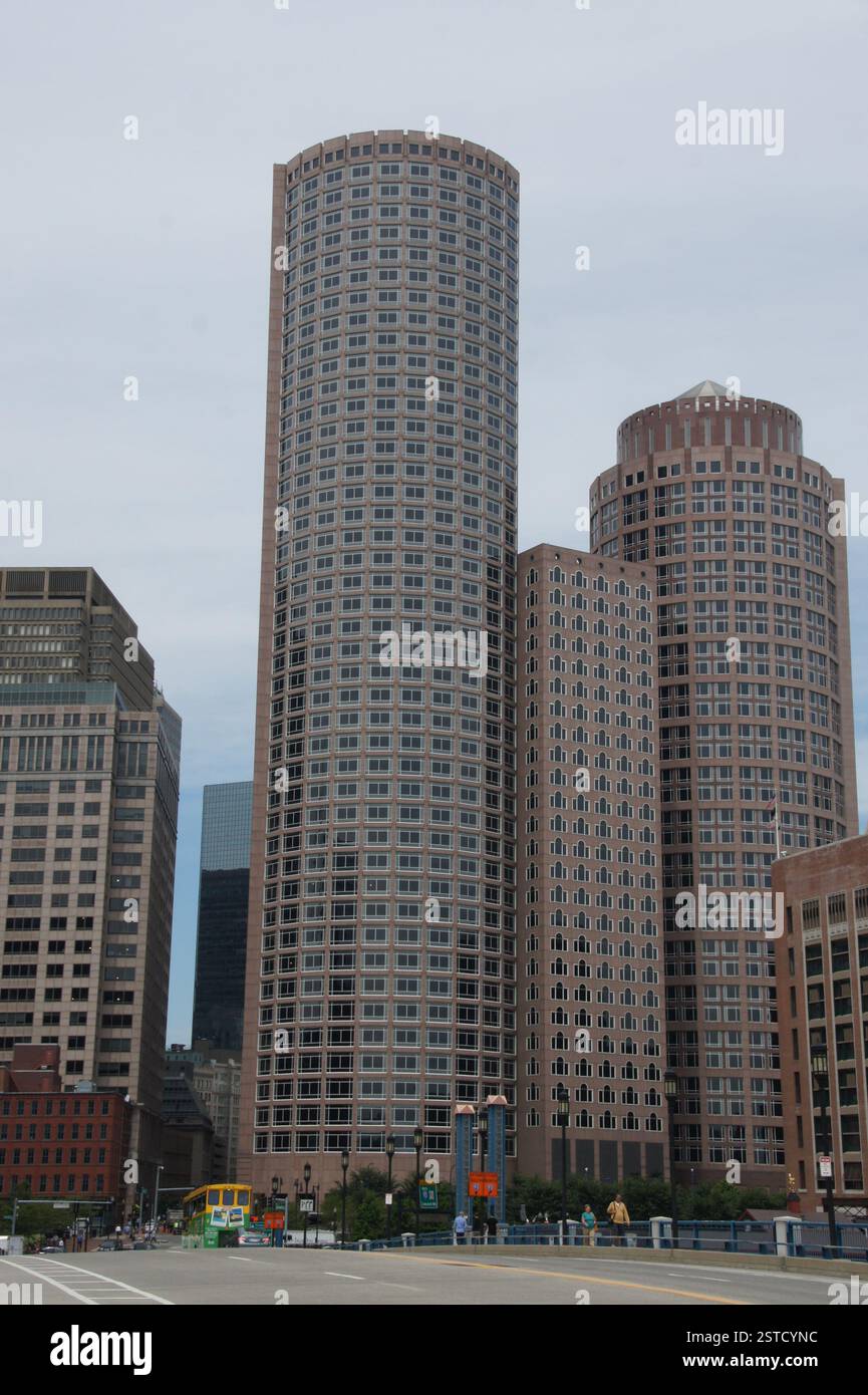 Boston skyline. Three skyscrapers dominate the view. Financial district ...