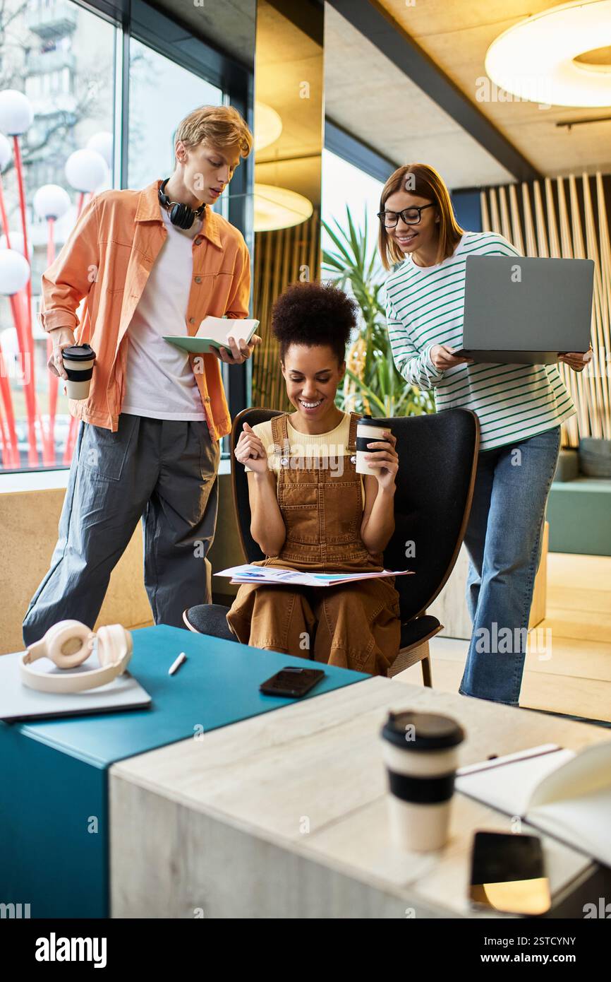 Team members engage in a productive meeting at a comfortable hotel ...