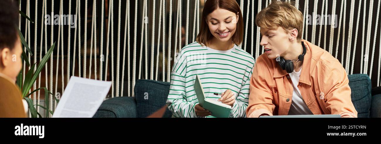 Two colleagues share ideas and discuss their project in a comfortable ...