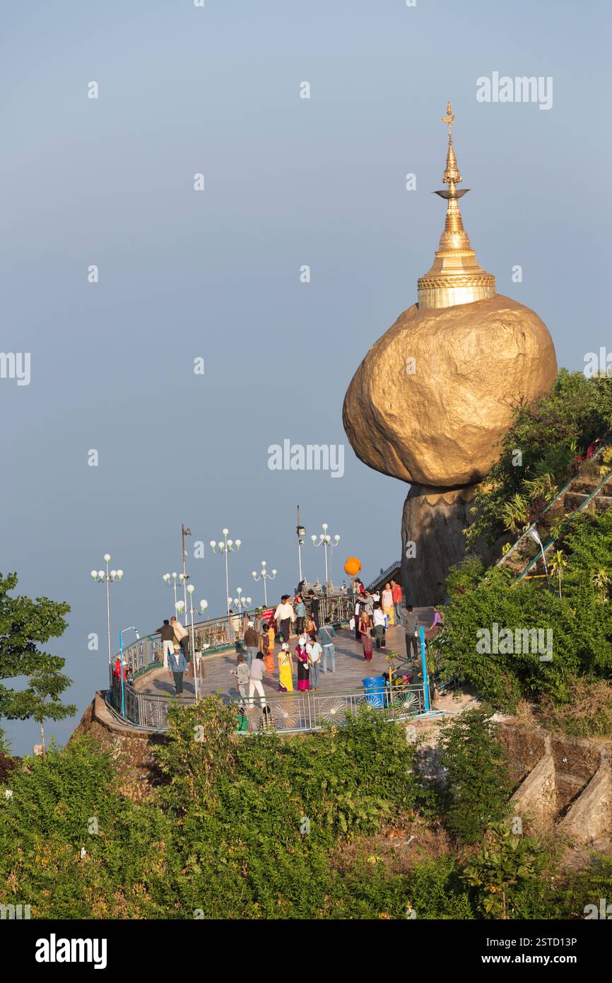 Myanmar, Kyaiktiyo Pagoda, pilgrims on the terrace below the Golden ...