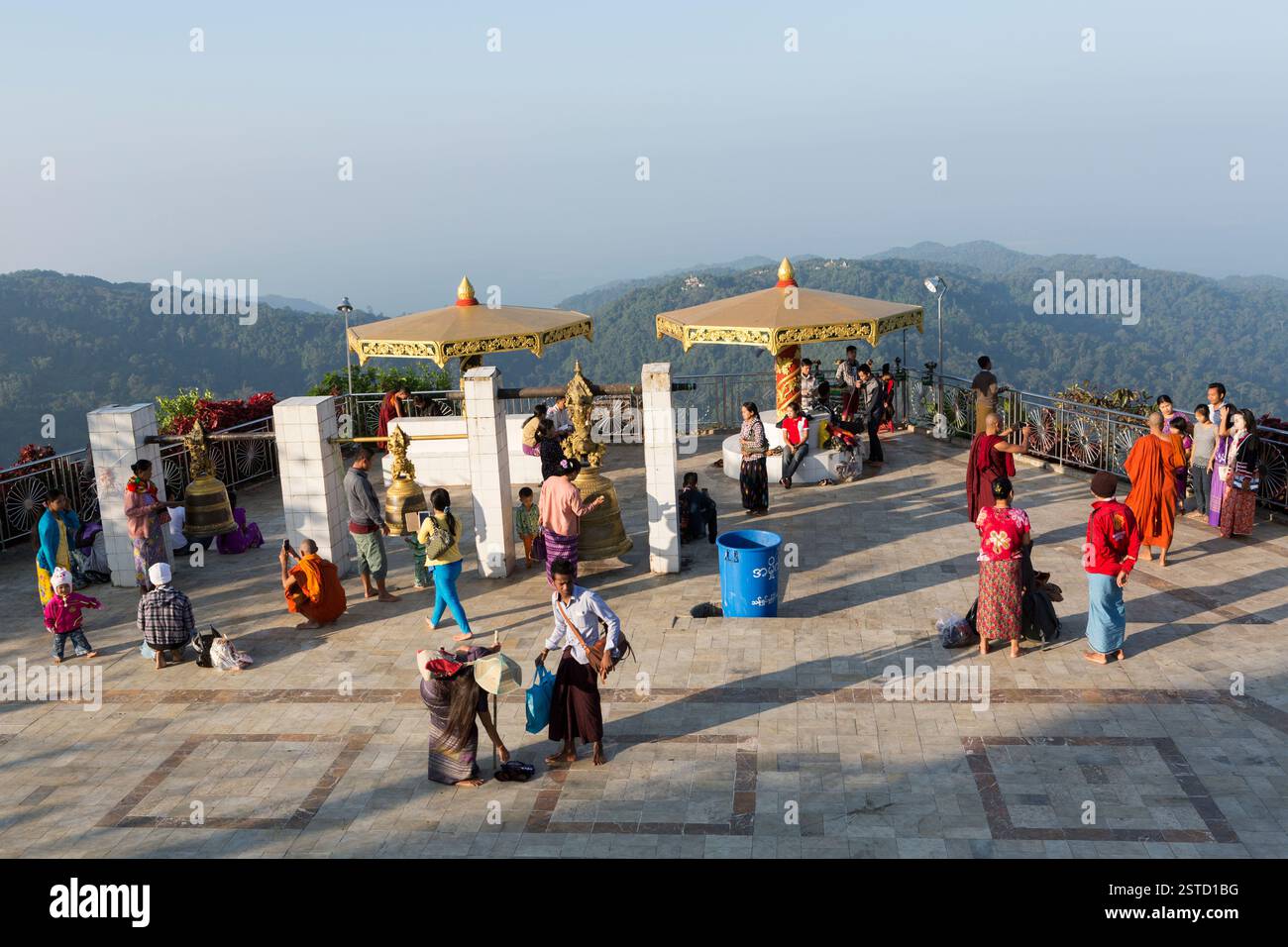 Myanmar, Kyaiktiyo Pagoda, people admiring the view from the viewing ...