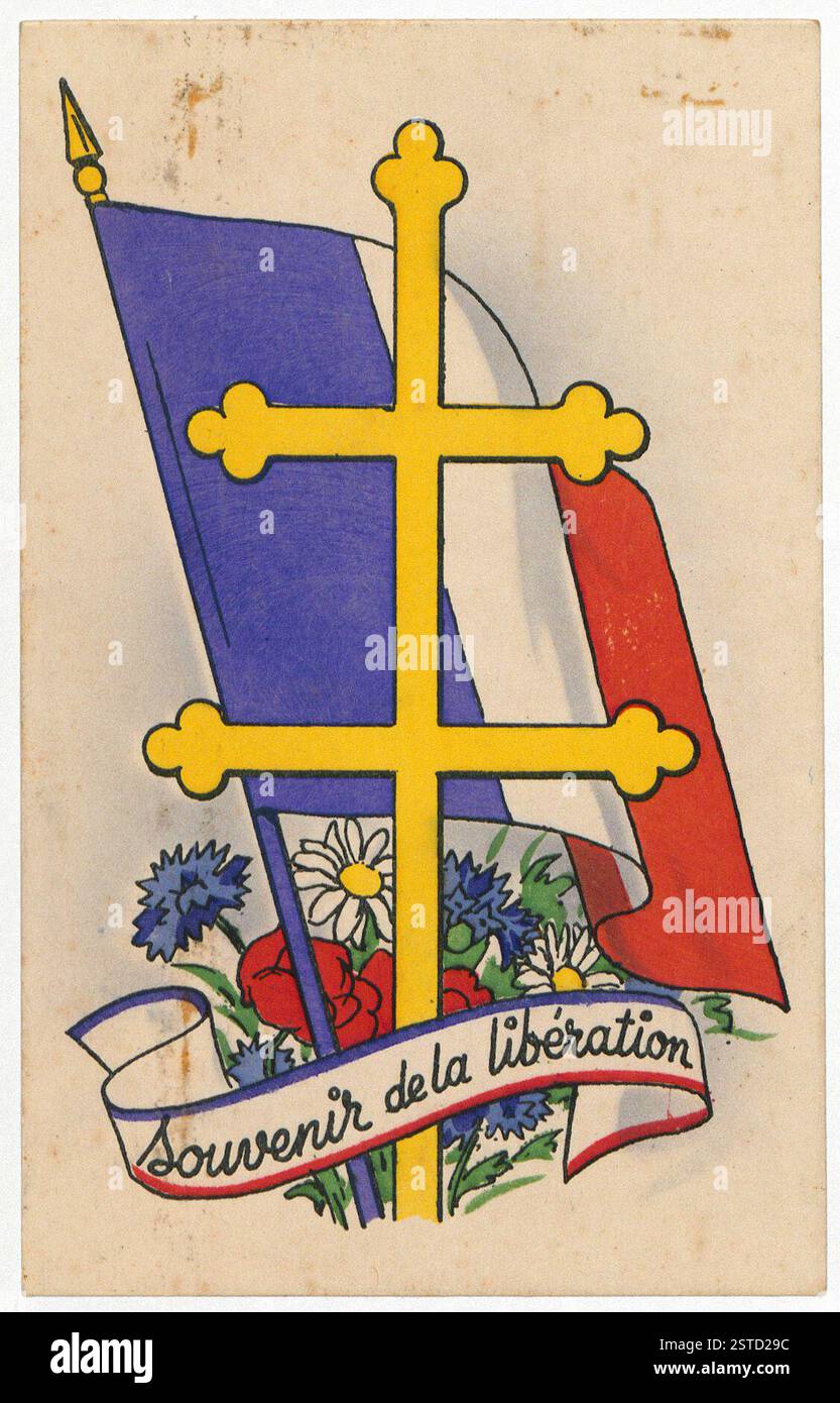 French flag with the Lorraine Cross, symbolizing resistance and ...