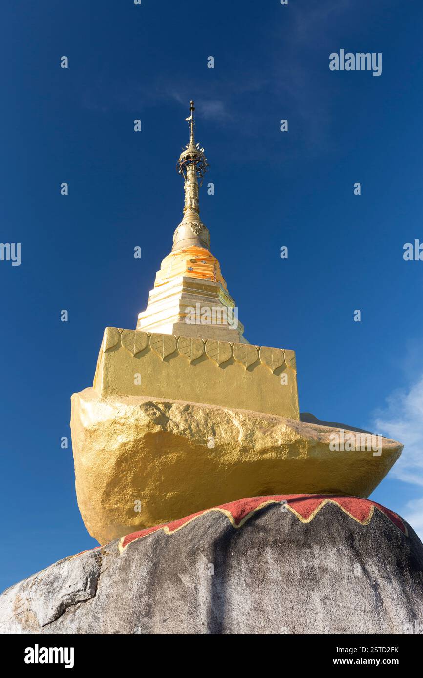 Myanmar, Kyaiktiyo Pagoda, the Golden Rock. The third most important ...
