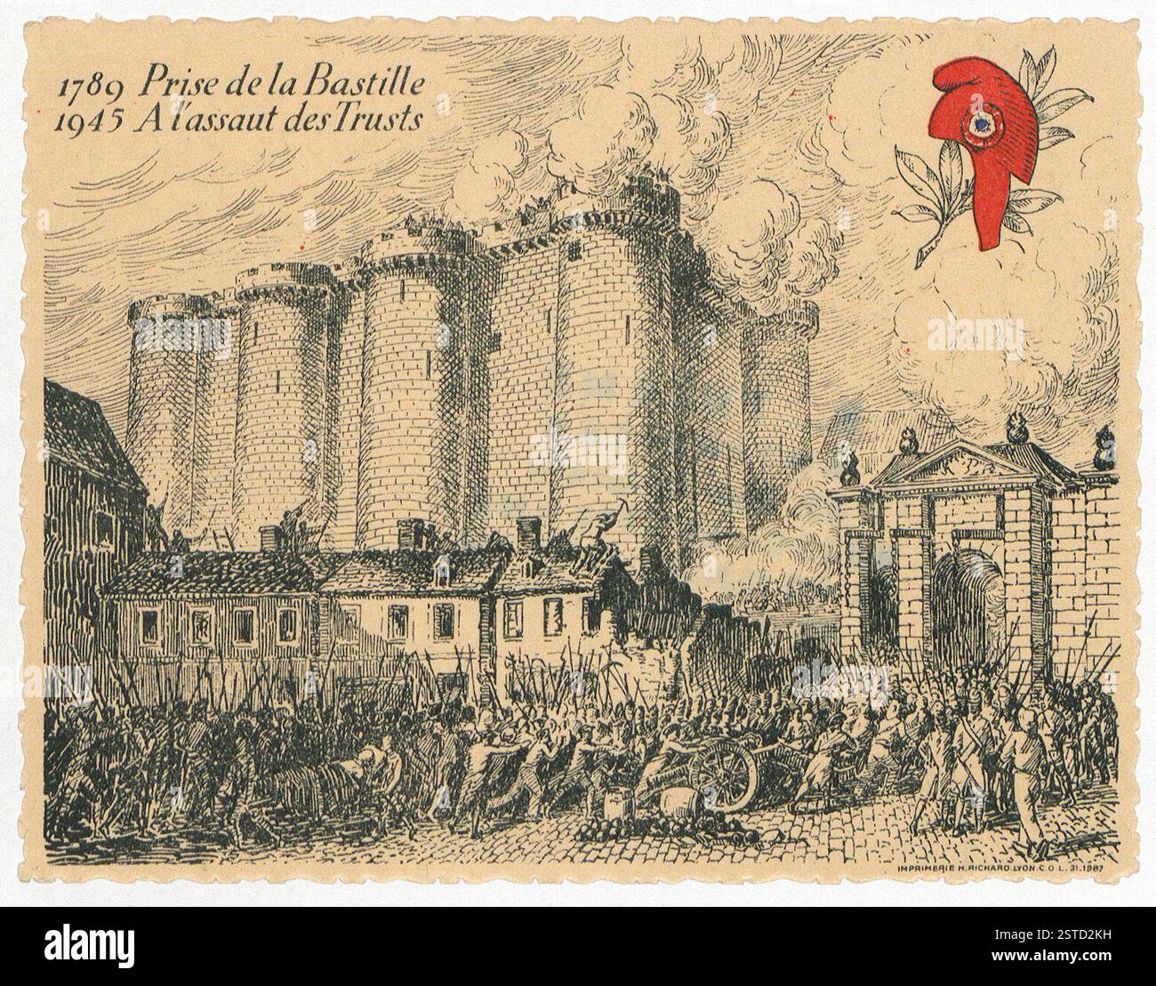 The scene depicts the capture of the Bastille, a pivotal event in the ...