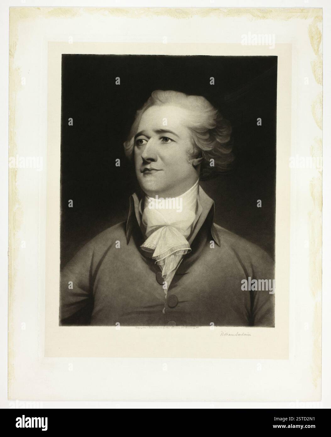 A mezzotint portrait of Alexander Hamilton from 1895, created with ...