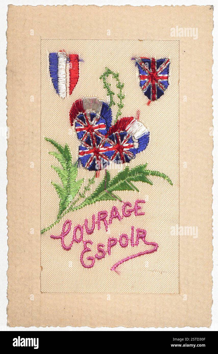 A design featuring a stylized floral motif combined with flags ...