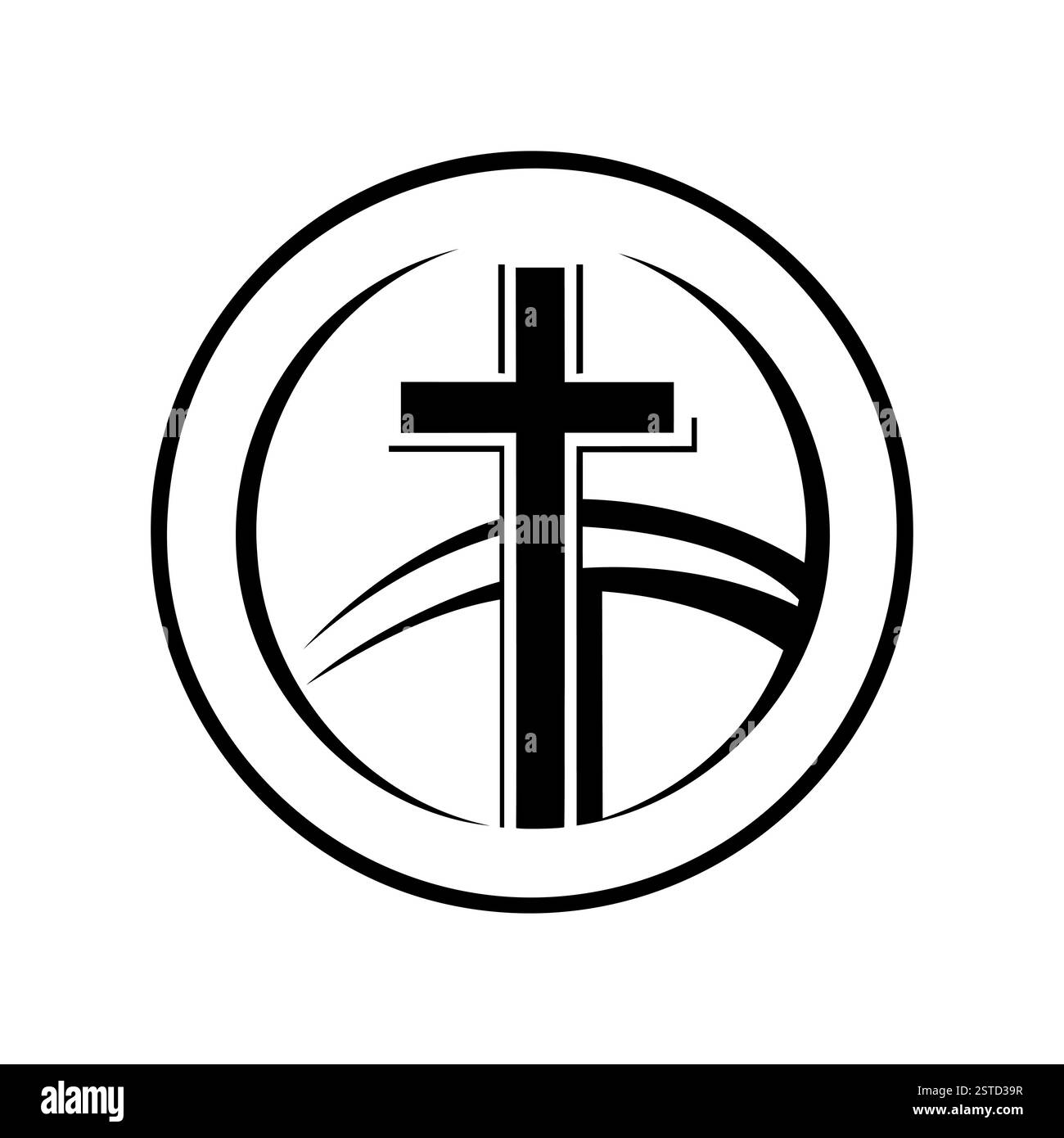Christian cross icon. Abstract round christian cross logo. Black church ...