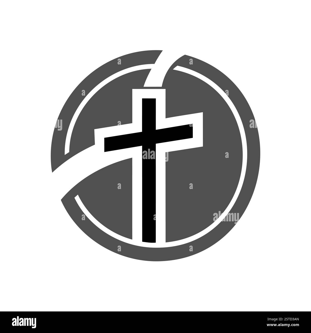Christian cross icon. Abstract round christian cross logo. Black church ...