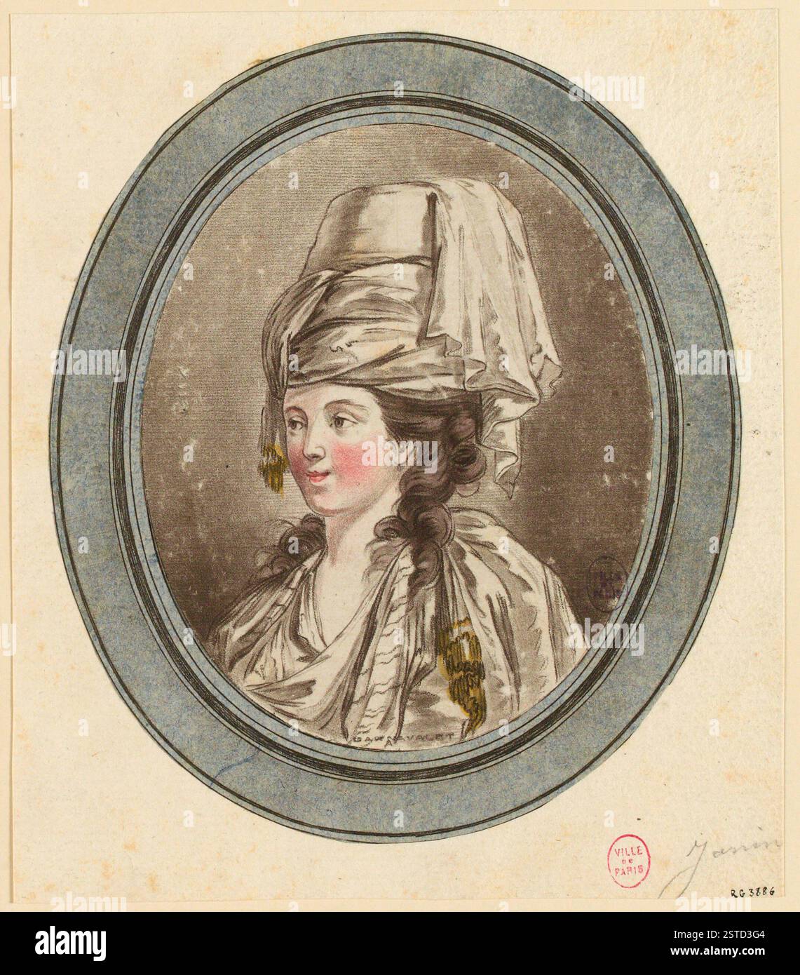 A three-quarters bust of a young woman dressed in Turkish-inspired ...