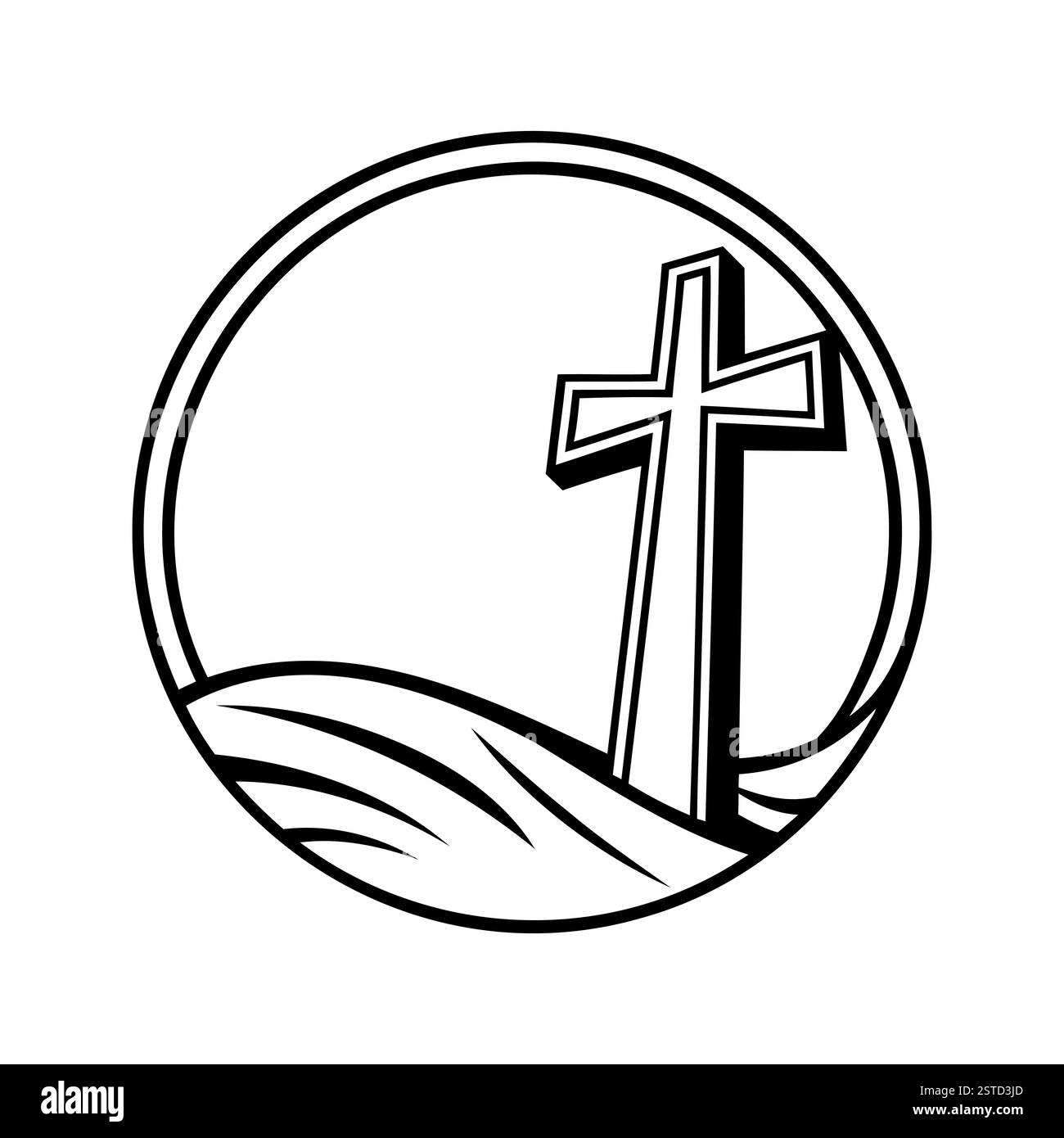 Christian cross icon. Christian cross standing on a hill, inside a ...