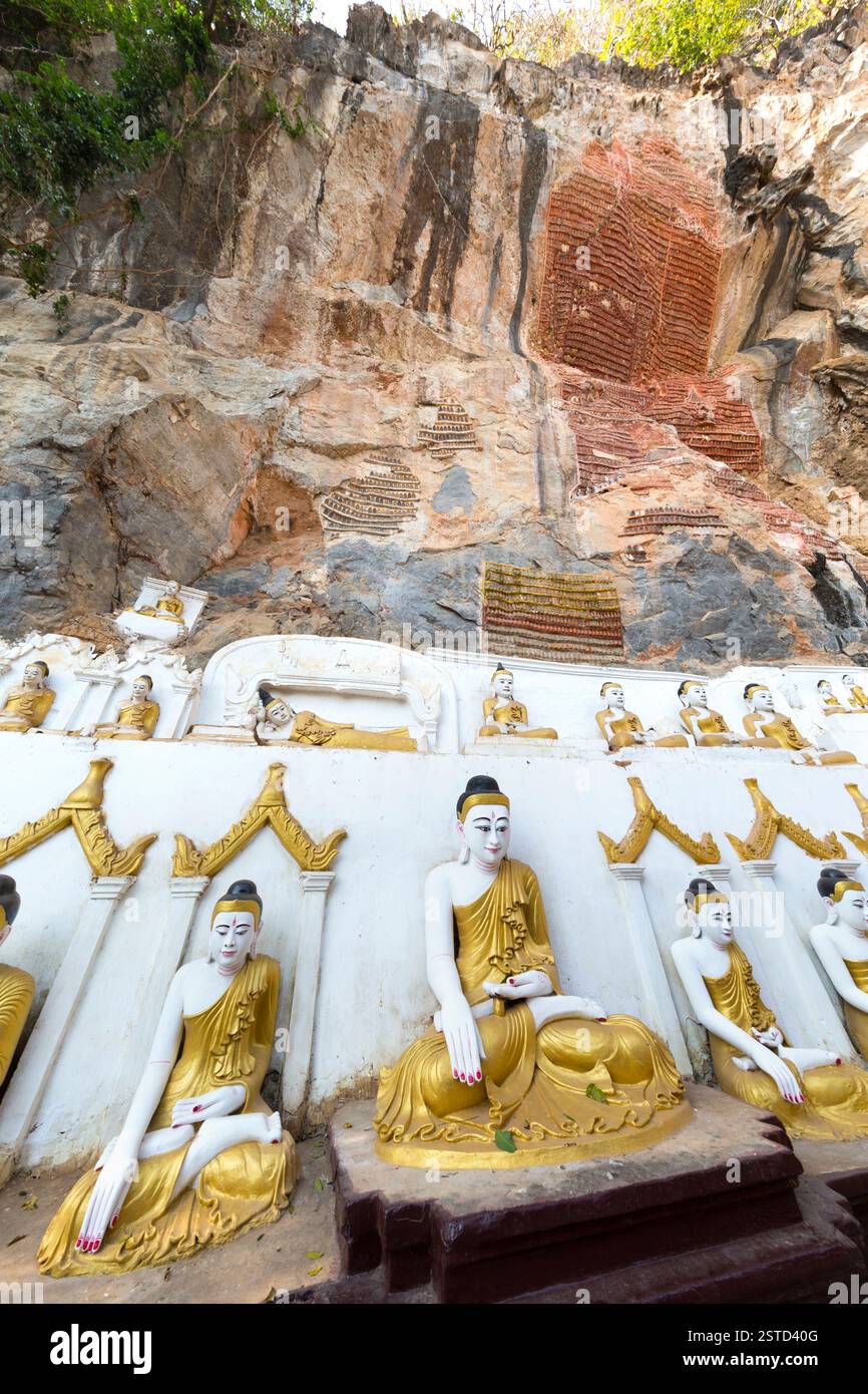 Myanmar, Kaw Goon Cave (Kawgun Cave), limestone cave temple with ...