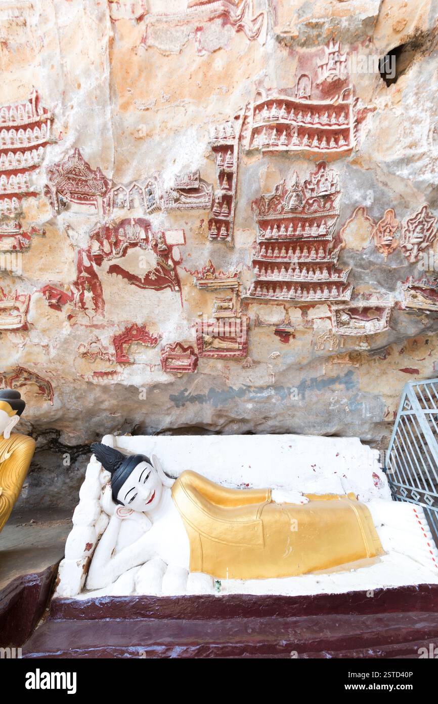 Myanmar, Kaw Goon Cave (Kawgun Cave), limestone cave temple with ...