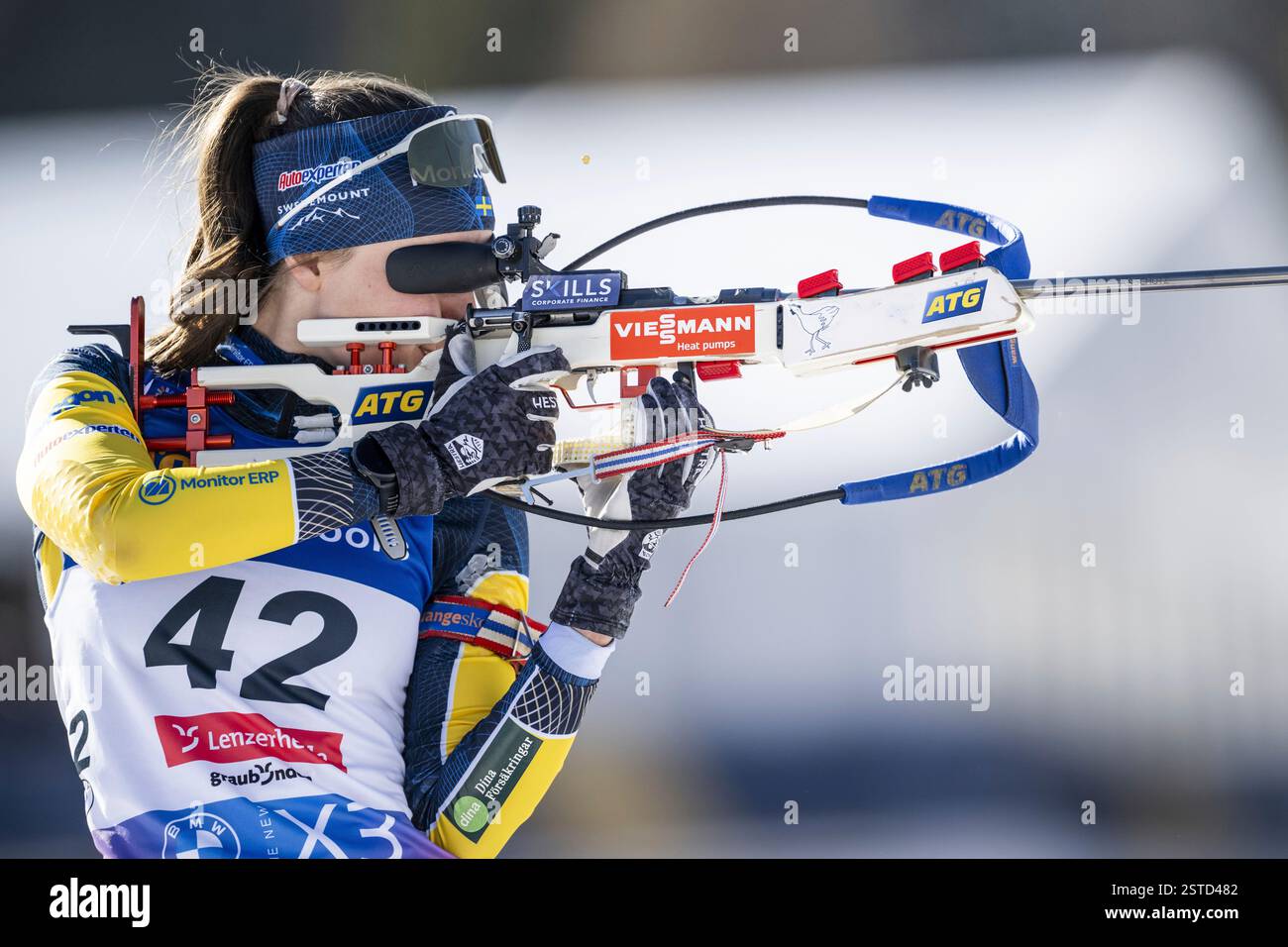 Ella Halvarsson of Sweden shoots during the women's 15k individual race ...