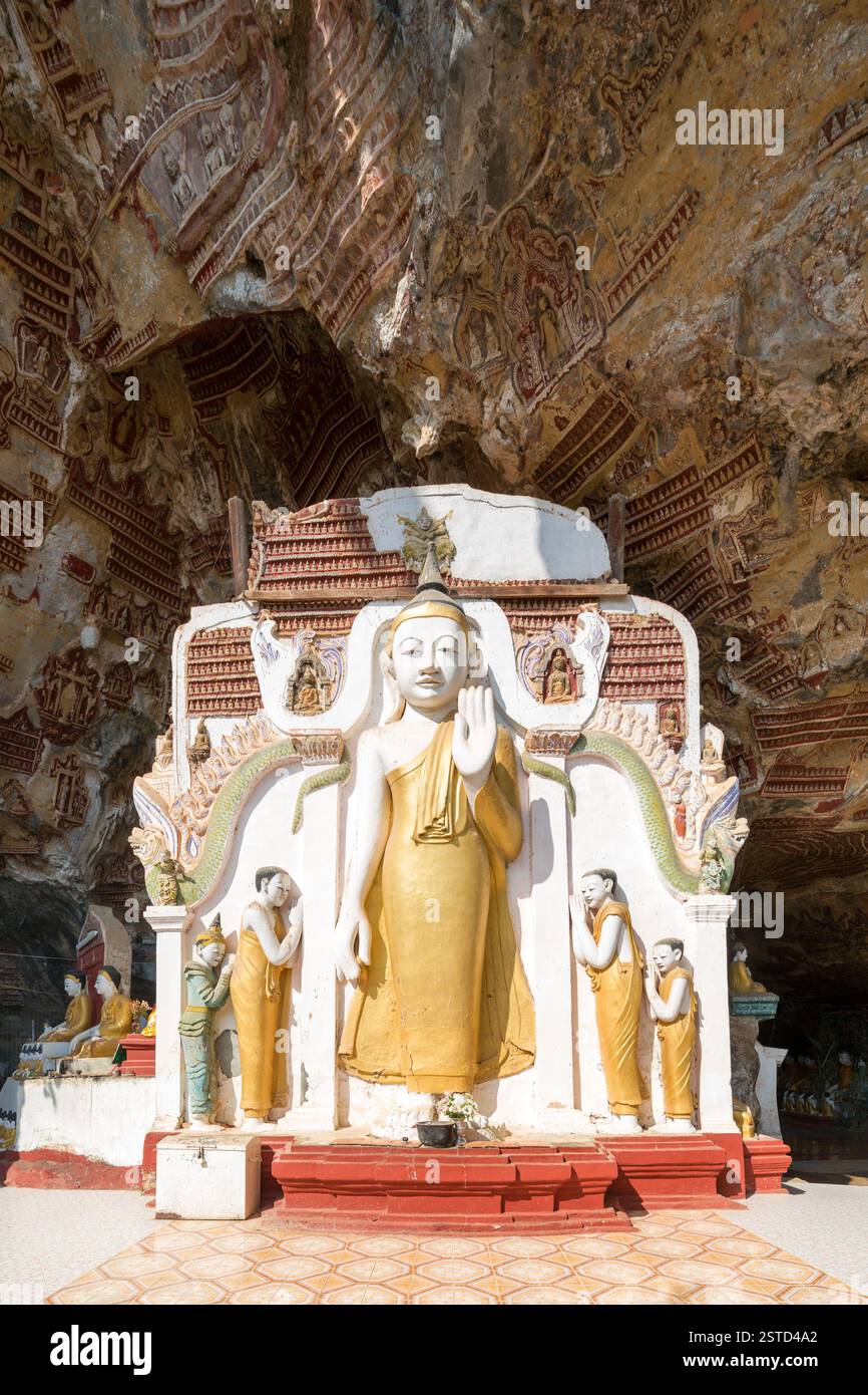 Myanmar, Kaw Goon Cave (Kawgun Cave), limestone cave temple with ...