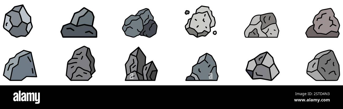 Stone icon. Set of stones and rocks of various shapes representing ...