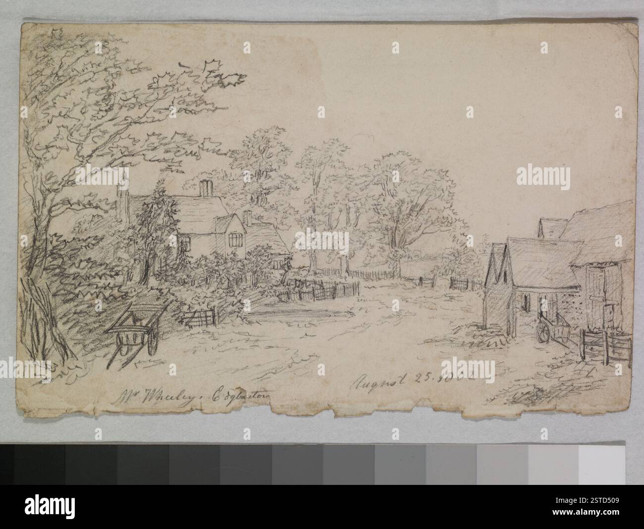 A pencil drawing of Mr. Wheeley's farmhouse in Edgbaston, captured by ...