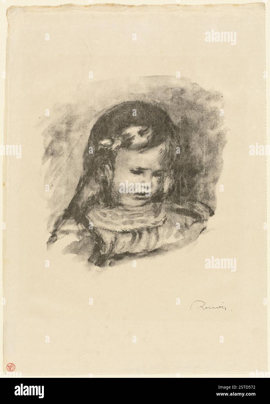 A lithograph by Claude Renoir from 1899-1909, showing a portrait with ...