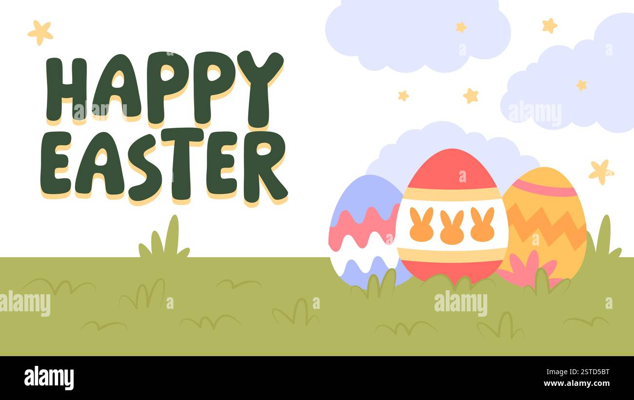Happy Easter Egg Hunting Poster Panoramic Banner Stock Vector Image ...