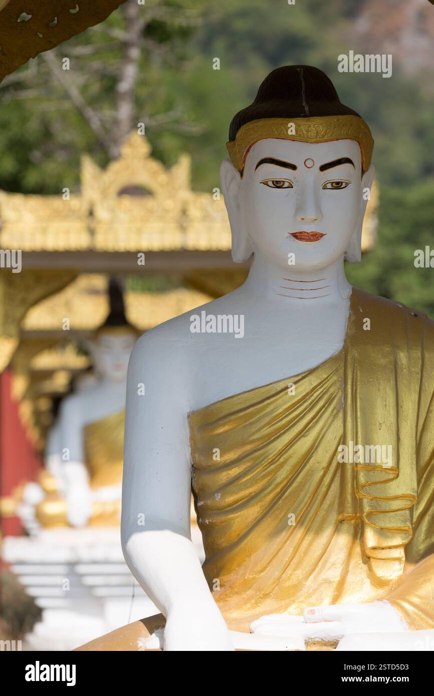 Myanmar, Nr Hpa-an, Buddha statues lined up in rows at the foot of Mt Zwegabin Stock Photo - Alamy
