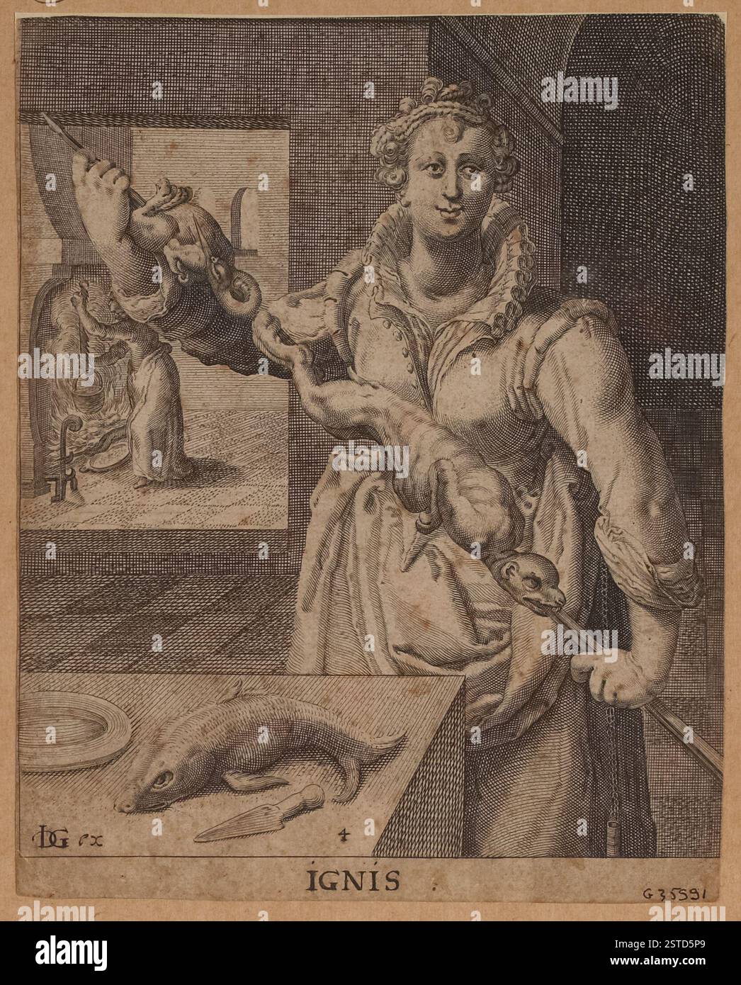 A kitchen scene illustrating an allegory of fire, with a servant ...