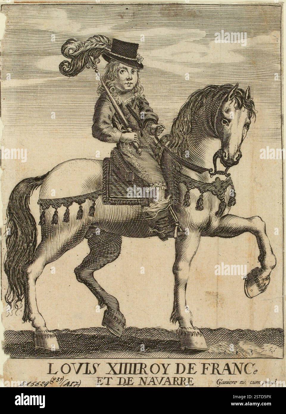 A portrait of Louis XIV as a child, depicted on horseback. The image ...