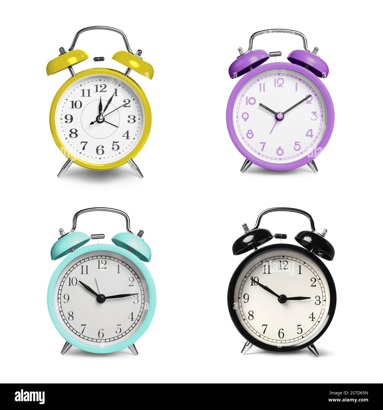 Different alarm clocks isolated on white, set Stock Photo - Alamy