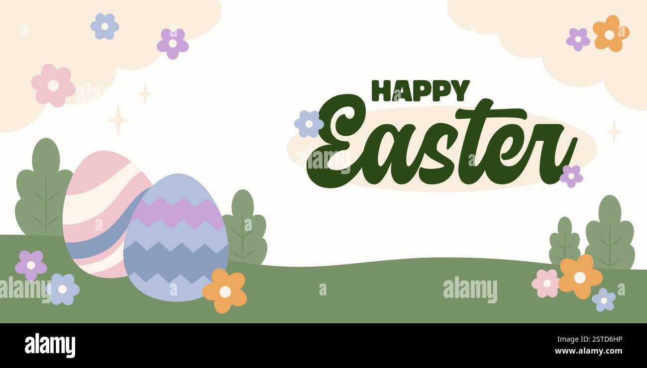 Happy Easter Egg Hunting Poster Panoramic Banner Stock Vector Image ...