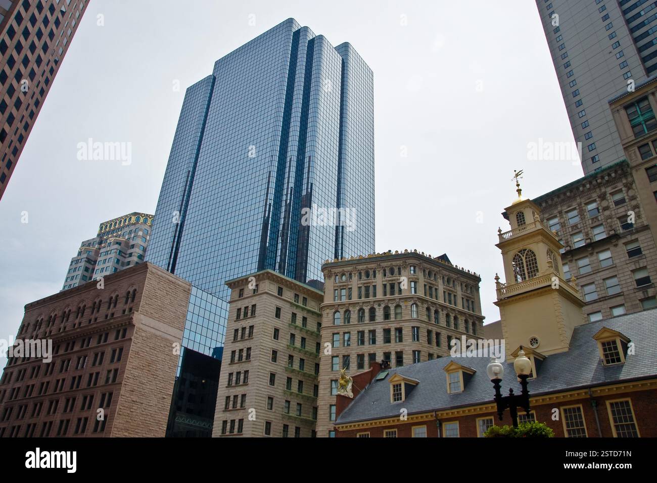 Boston skyline. Modern skyscrapers pierce the sky, their sleek lines ...