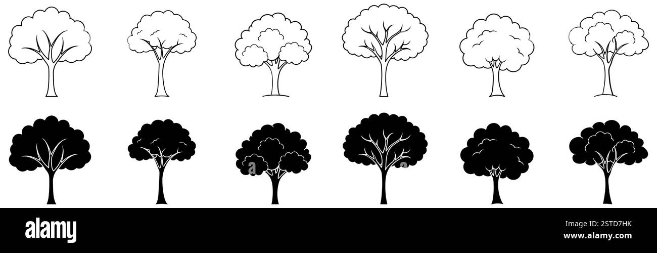 Tree icon. Collection of tree silhouettes. Tree shapes in flat style ...