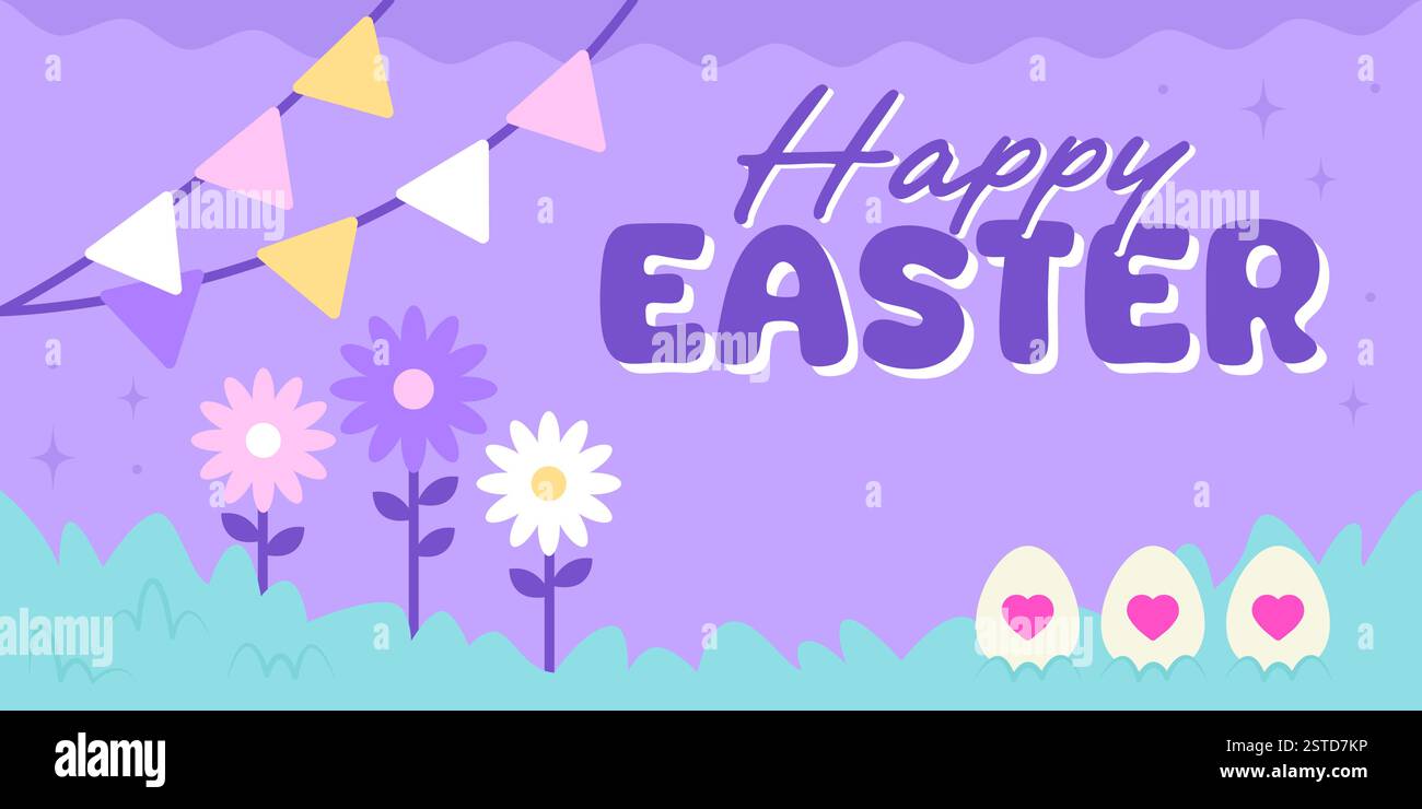 Happy Easter Egg Hunting Poster Panoramic Banner Stock Vector Image ...