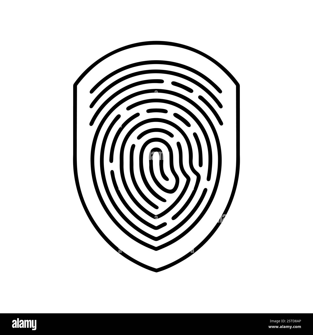 Fingerprint icon. Black and white shield shaped fingerprint design. Cyber security concept Stock ...