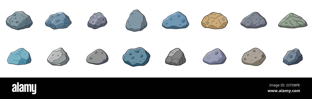 Stone icon. Set of stones and rocks of various shapes representing ...
